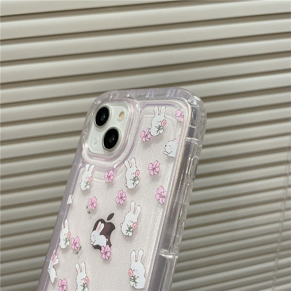 Cute Bunny Floral Cushioned Jelly iPhone Case