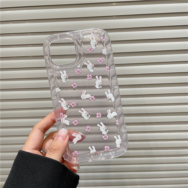 Cute Bunny Floral Cushioned Jelly iPhone Case