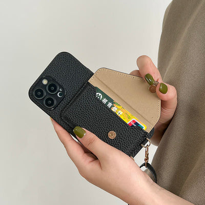 Shoulder Strap Leather Wallet iPhone Case