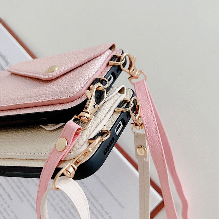 Shoulder Strap Leather Wallet iPhone Case