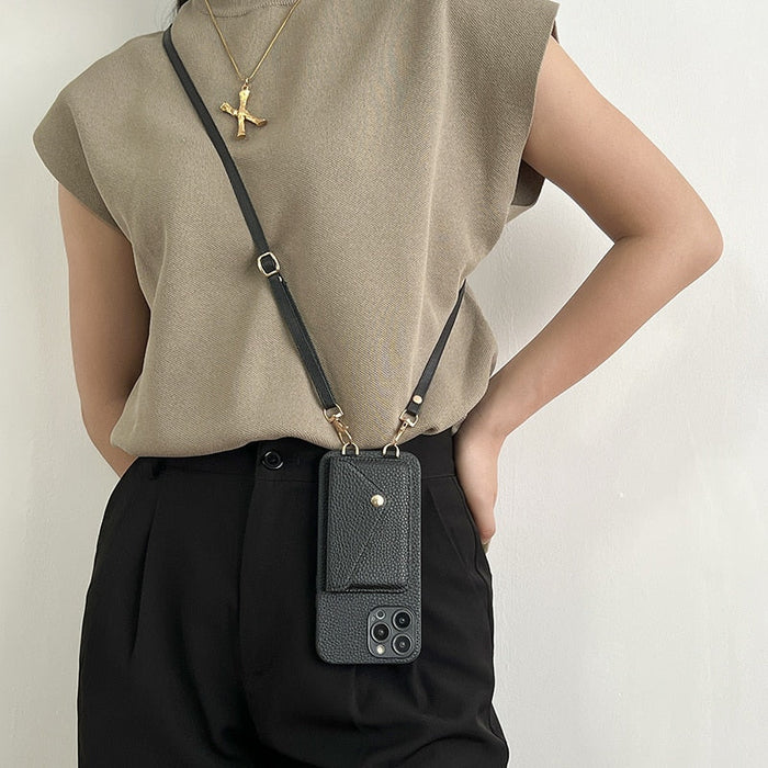 Shoulder Strap Leather Wallet iPhone Case