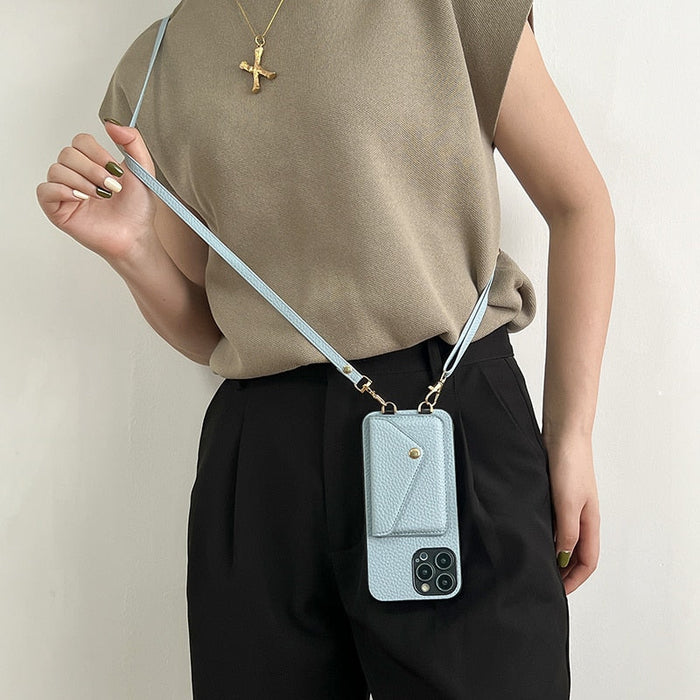 Shoulder Strap Leather Wallet iPhone Case
