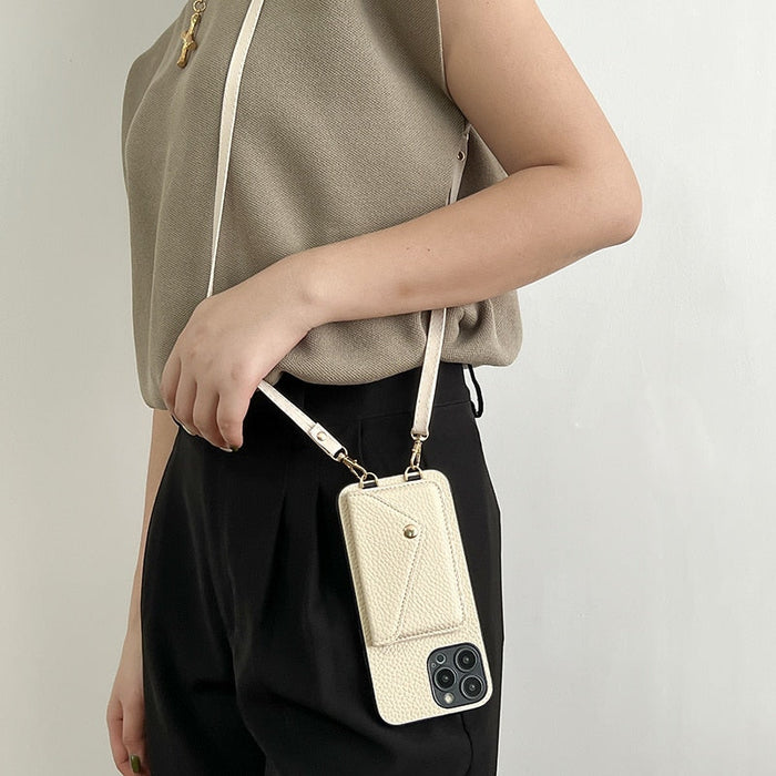 Shoulder Strap Leather Wallet iPhone Case