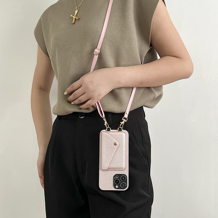 Shoulder Strap Leather Wallet iPhone Case