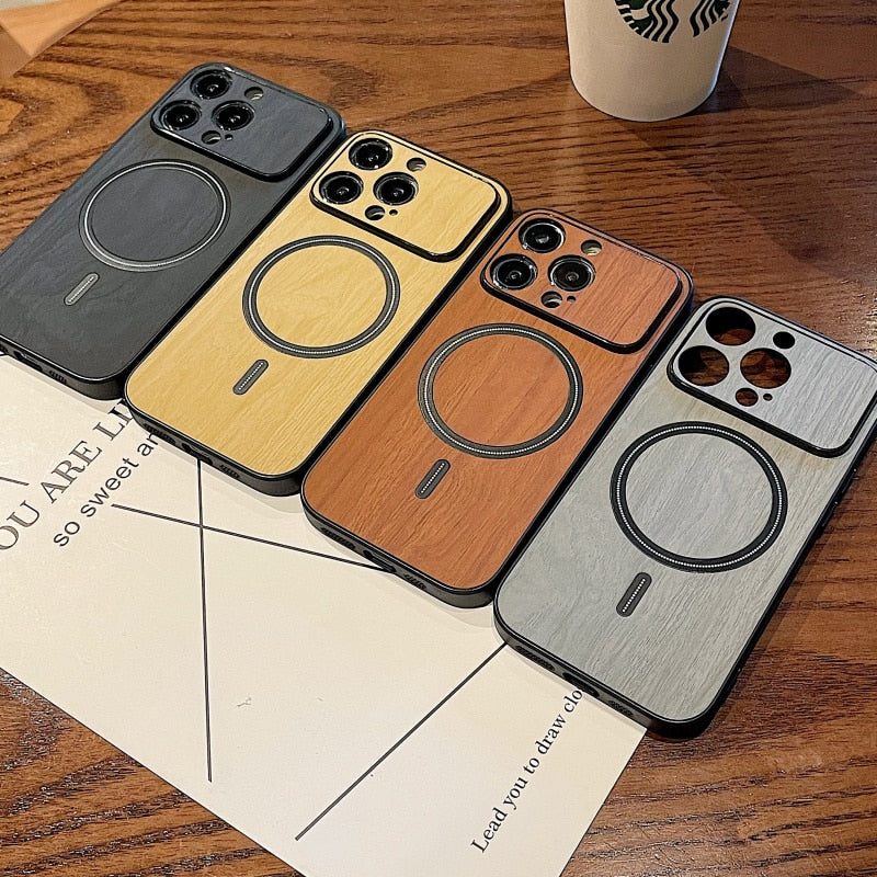 Wood Pattern MagSafe Compatible iPhone Case