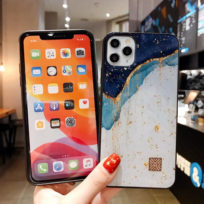 Gold Sprinkle Abstract Blue iPhone Case | Fonally